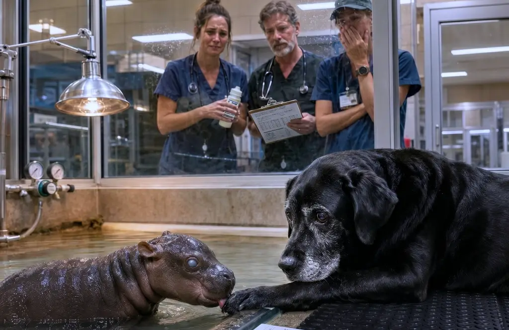 The blind baby hippo refused every bottle—until an old grieving Lab ...